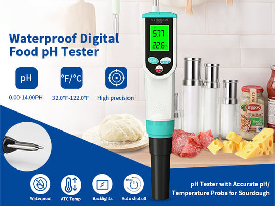 YIERYI pH Meter with ATC Food pH Tester, for Sourdough, Meat, Bread, C ...